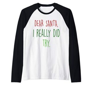 dear santa funny cute christmas raglan baseball tee