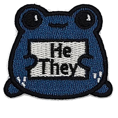 Pronoun "Statement Frogs" Embroidered Patch- USA Made- Multiple Colors Available (Turquoise He/They)