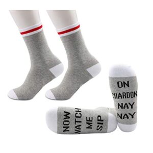 jxgzso 2 pairs wine gift wine lover socks now watch me sip on chardon-nay nay socks wine tasting socks party drinking gift (on chardon-nay nay)