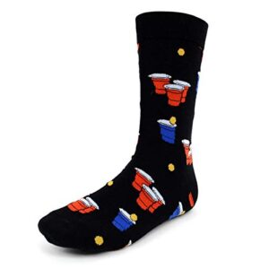 urban peacock men’s novelty fun crew socks – multiple patterns! (beer pong – black, 1 pair)