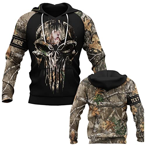 English Setter Hunting Camouflage Skull Black 3D Print All Over Hoodie Pullover Pockets Long Sleeve Hoodie Sweatshirt for Men Boys