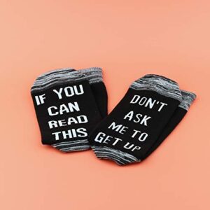 LEVLO If You Can Read This Don't Ask Me To Get Up Father's Day Gift Funny Mens Cotton Elastic Unisex Socks (2 Pairs/Set)