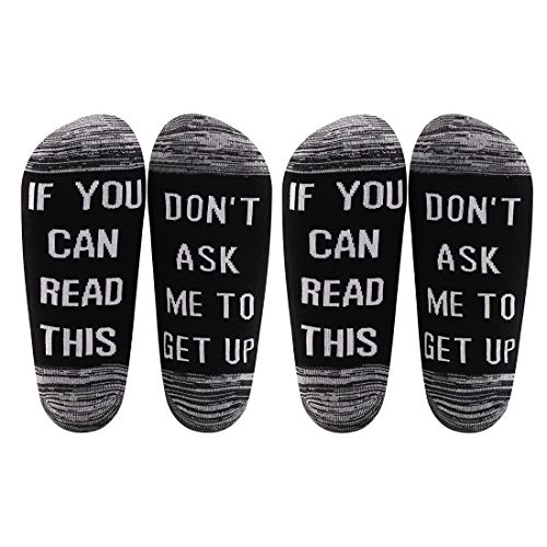 LEVLO If You Can Read This Don't Ask Me To Get Up Father's Day Gift Funny Mens Cotton Elastic Unisex Socks (2 Pairs/Set)