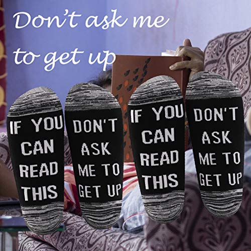 LEVLO If You Can Read This Don't Ask Me To Get Up Father's Day Gift Funny Mens Cotton Elastic Unisex Socks (2 Pairs/Set)