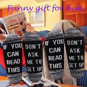 LEVLO If You Can Read This Don't Ask Me To Get Up Father's Day Gift Funny Mens Cotton Elastic Unisex Socks (2 Pairs/Set)