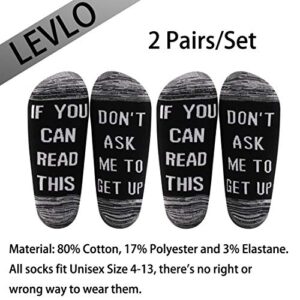 LEVLO If You Can Read This Don't Ask Me To Get Up Father's Day Gift Funny Mens Cotton Elastic Unisex Socks (2 Pairs/Set)