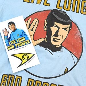 Star Trek Spock Live Long and Prosper T Shirt w/Stickers (Medium) Light Blue