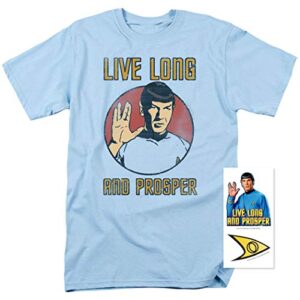 Star Trek Spock Live Long and Prosper T Shirt w/Stickers (Medium) Light Blue