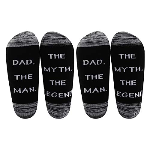 LEVLO Father' s Day Gift Dad Socks Dad The Man The Myth The Legend Socks Funny Present For Dad New Daddy Socks (2 Pairs/Set - Mid Calf - 1)