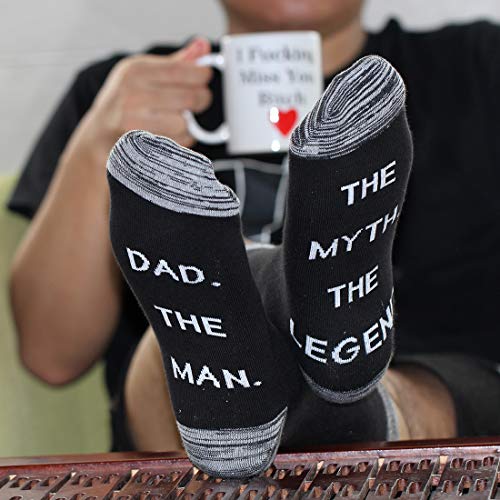 LEVLO Father' s Day Gift Dad Socks Dad The Man The Myth The Legend Socks Funny Present For Dad New Daddy Socks (2 Pairs/Set - Mid Calf - 1)