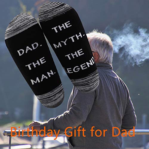 LEVLO Father' s Day Gift Dad Socks Dad The Man The Myth The Legend Socks Funny Present For Dad New Daddy Socks (2 Pairs/Set - Mid Calf - 1)