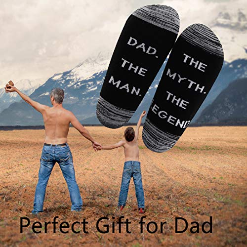 LEVLO Father' s Day Gift Dad Socks Dad The Man The Myth The Legend Socks Funny Present For Dad New Daddy Socks (2 Pairs/Set - Mid Calf - 1)