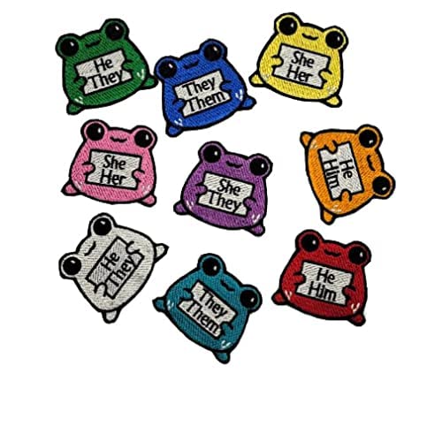 Pronoun "Statement Frogs" Embroidered Patch- USA Made- Multiple Colors Available (Purple He/Him)