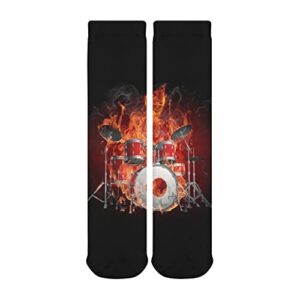 Rock Roll Drums Flame Drummer Skull Over The Calf Sock Tube High Stocking with Printed Pattern for Men Women