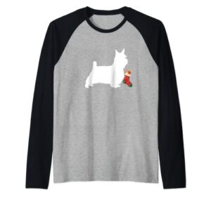 silky terrier christmas stocking stuffer dog raglan baseball tee