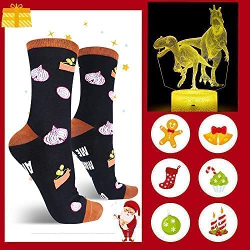 Funny Gaming Socks and Dinosaur Night Light Room 3D Decor Lamp - Stocking Stuffers Gifts for Men Women Teenage