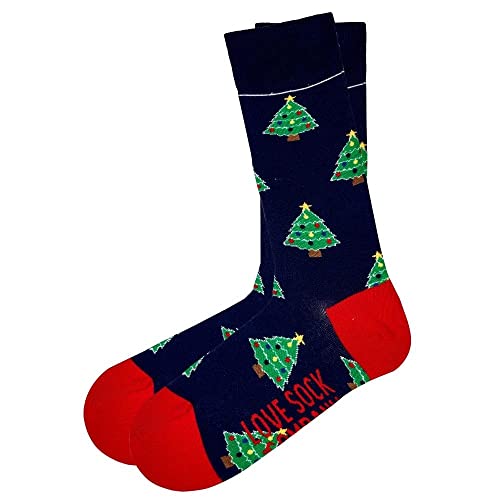 Love Sock Company Colorful fun Christmas patterned novelty ornament tree socks for men (Ornament Tree Navy)