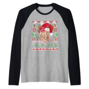 Farmhouse Christmas Stocking Stuffers Highland Ugly Cow Raglan Baseball Tee