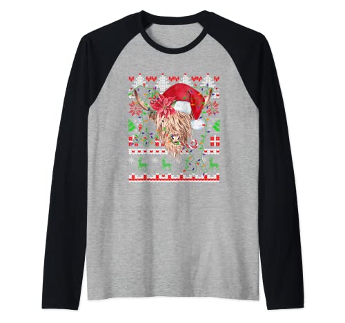 Farmhouse Christmas Stocking Stuffers Highland Ugly Cow Raglan Baseball Tee