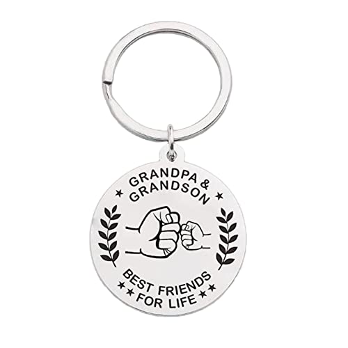 Grandpa Grandson Birthday Gifts, Grandson Grandfather Keychain, Grandad Father's Day Gifts from Grandchildren Grandson Birthday Gifts from Grandpa Keyring