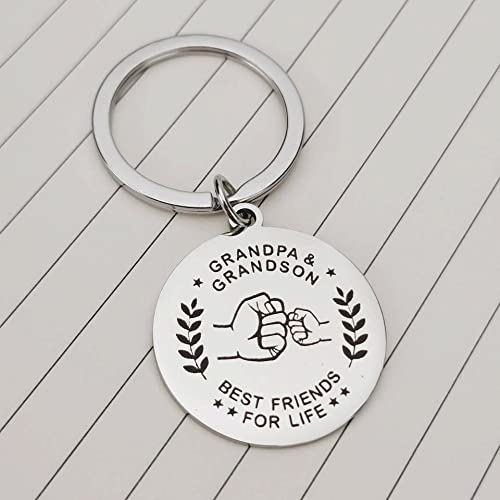 Grandpa Grandson Birthday Gifts, Grandson Grandfather Keychain, Grandad Father's Day Gifts from Grandchildren Grandson Birthday Gifts from Grandpa Keyring