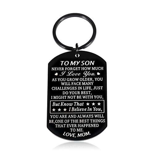 Valentines Day Gifts for Kids Gifts for Son Gifts for Teenage Boys Son Gifts from Mom Inspirational Gifts for Teen Stepson 16th 18th 21st Birthday Graduation Gifts Black Keychain for Adopted Son