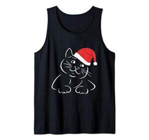 christmas cat santa hat cute kitten drawing tank top