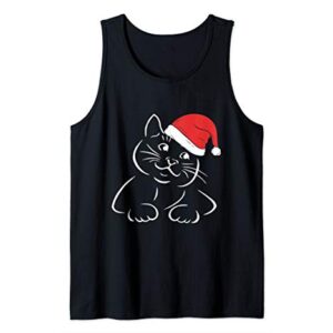 Christmas Cat Santa Hat Cute Kitten Drawing Tank Top