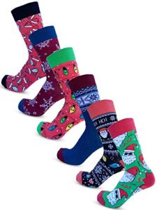 bolter 6 pack men’s christmas socks crew height dress socks (medium, xmas party)