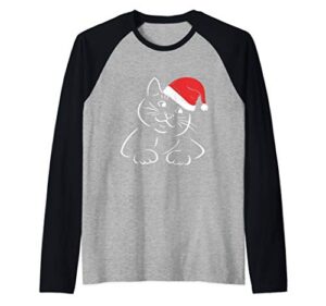 christmas cat santa hat cute kitten drawing raglan baseball tee