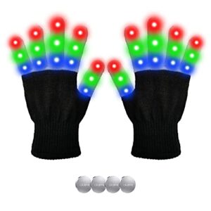 led light up gloves, 3 colors 6 modes flashing led warm gloves colorful glow flashing novelty cool fan toys (small)