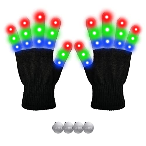 LED Light Up Gloves, 3 Colors 6 Modes Flashing LED Warm Gloves Colorful Glow Flashing Novelty Cool Fan Toys (Small)