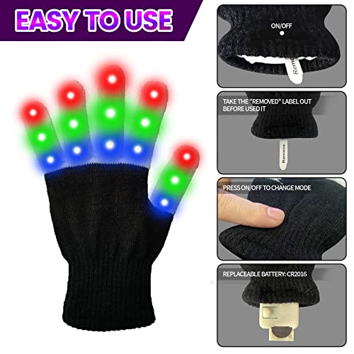 LED Light Up Gloves, 3 Colors 6 Modes Flashing LED Warm Gloves Colorful Glow Flashing Novelty Cool Fan Toys (Small)