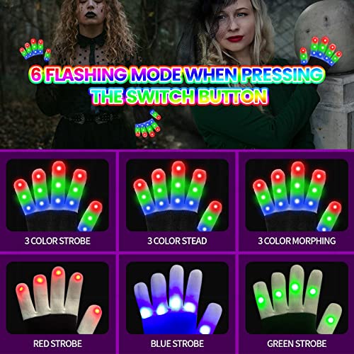 LED Light Up Gloves, 3 Colors 6 Modes Flashing LED Warm Gloves Colorful Glow Flashing Novelty Cool Fan Toys (Small)