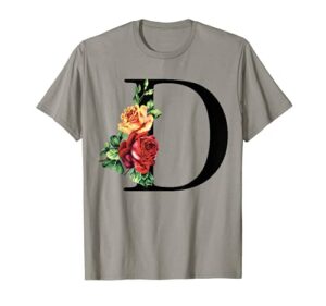 initial d rose floral monogram letter t-shirt