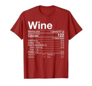 wine nutrition facts thanksgiving gift drinking costume t-shirt