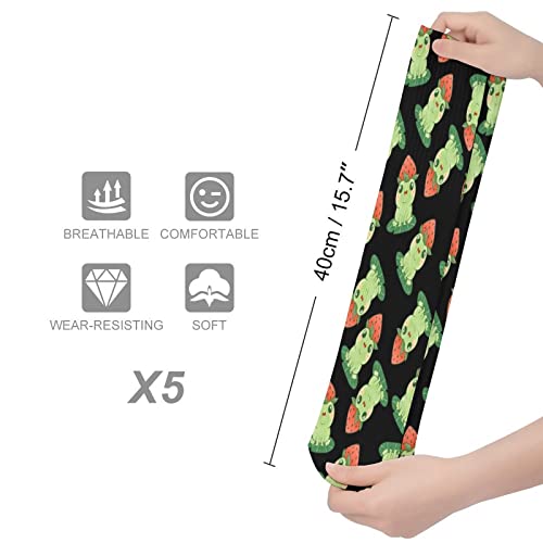 Strawberry Frog Socks 5 Pairs Pack Funny Crew Socks Novelty Dress Socks for Women Men Boys Girls