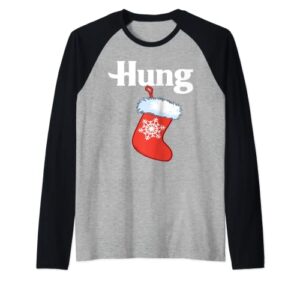 hung christmas stocking funny holiday stocking stuffer raglan baseball tee