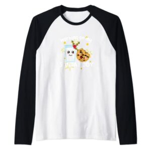 Santa Body Cookies and Milk Christmas Stocking Stuffer Raglan Baseball Tee