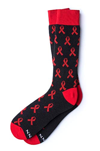 HIV/AIDS Awareness Men's Black & Red Ribbon Novelty Crew Dress Socks (100% of Net Proceeds Donated)