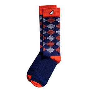 Mens Dress Socks Fun Crazy Colorful Gift Pack Awesome Happy, Made in America (Navy, Orange & White)