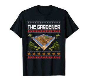 rust game retro christmas pixel style face punch gardener t-shirt