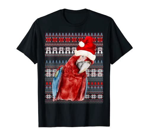 Ugly Christmas Santa Costume Christmas Scarlet Macaw Parrot T-Shirt