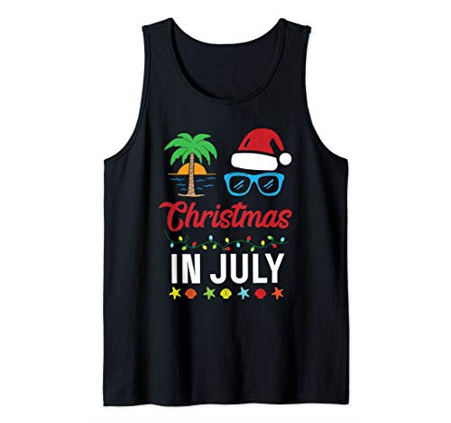 Christmas in July Santa Sunglasses Beach Tank Top