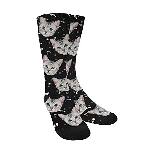 MyPupSocks Custom Printed and Personalized Socks Fish Bine and Paws Black Crew Socks Unisex Cat Lover New Year Gifts