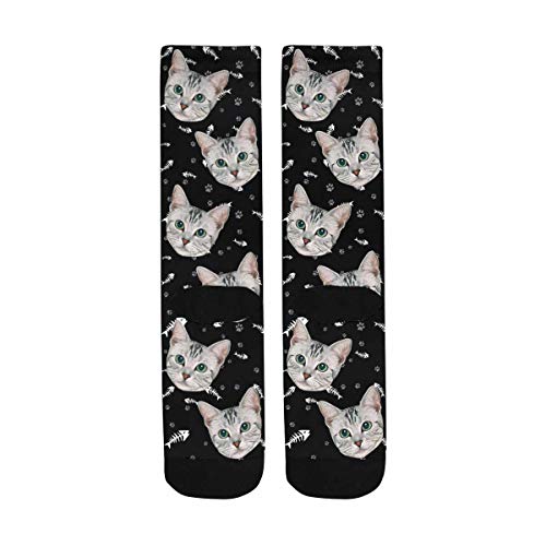 MyPupSocks Custom Printed and Personalized Socks Fish Bine and Paws Black Crew Socks Unisex Cat Lover New Year Gifts