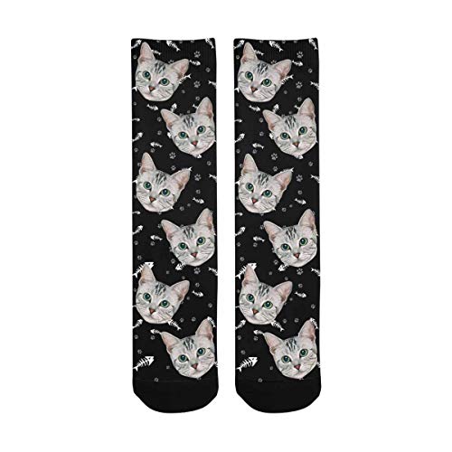 MyPupSocks Custom Printed and Personalized Socks Fish Bine and Paws Black Crew Socks Unisex Cat Lover New Year Gifts