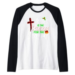 Jesus The Reason Christmas Stocking Stuffer Funny Xmas Raglan Baseball Tee