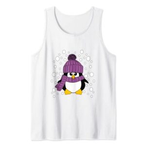 Krimbles Christmas Snow Penguin Pink Hat Stocking Stuffer Tank Top