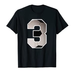 Jersey Number #3, Three Athletic Style Soccer Ball Player T-Shirt